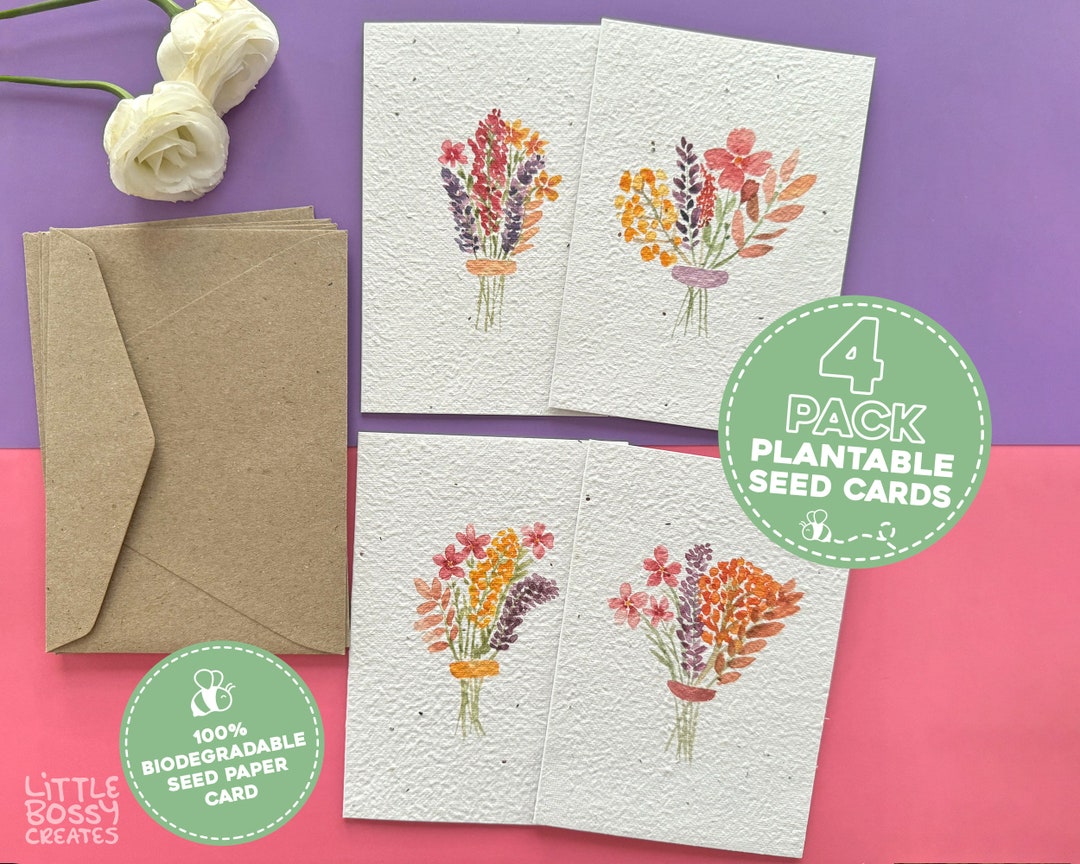 Flower Plantable Seed Card Set of 4, Thank You Greeting Cards Pack ...