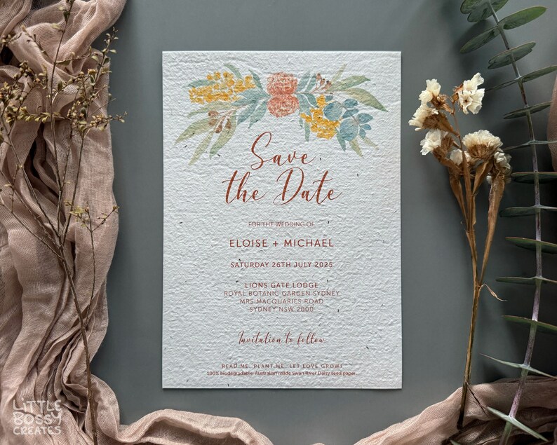 Plantable Seed Paper Save the Date: Australian Wildflower Wedding ...