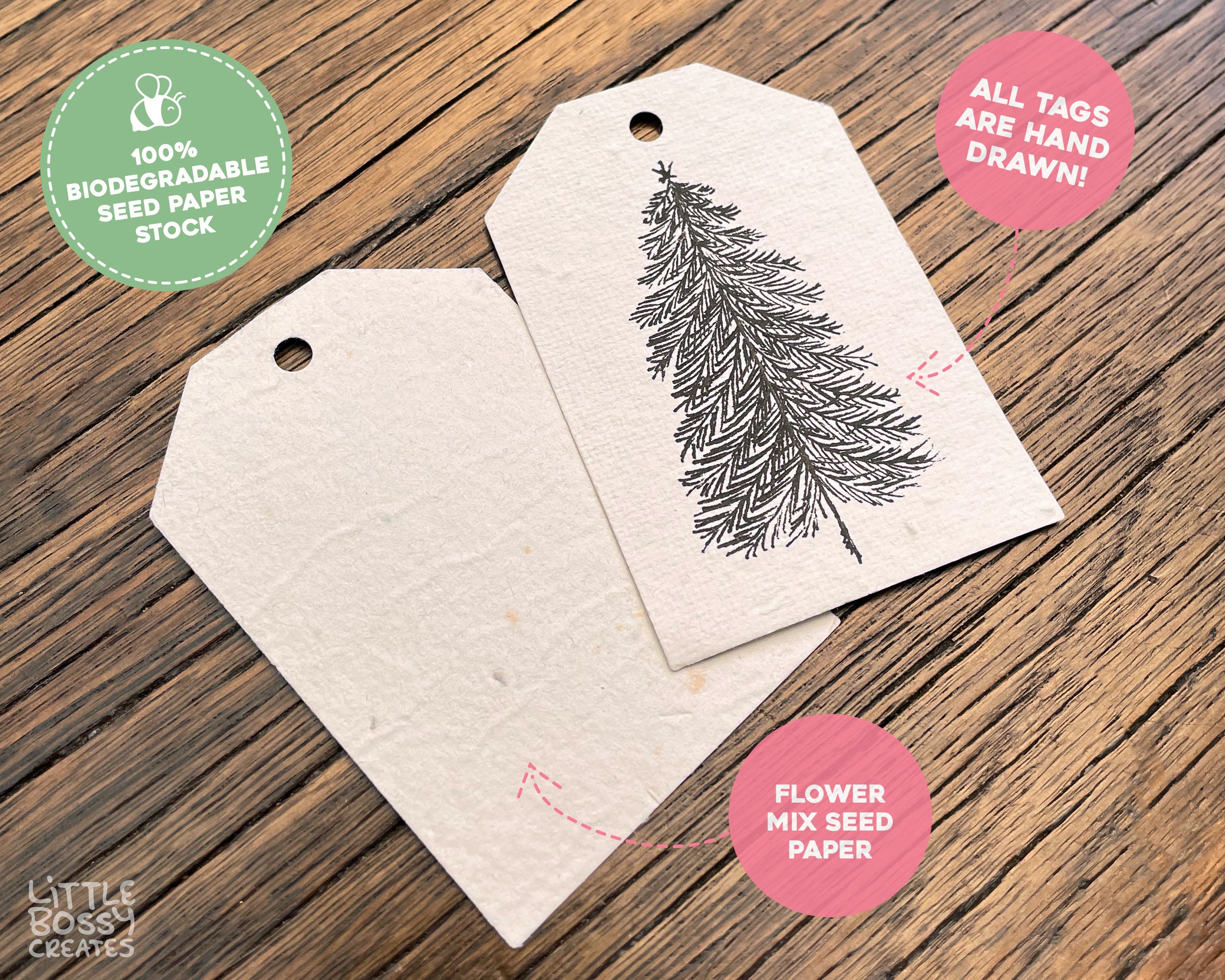 Plantable Seed Christmas Tree Gift Tags, Pack of 6 Hand Drawn Plantable ...