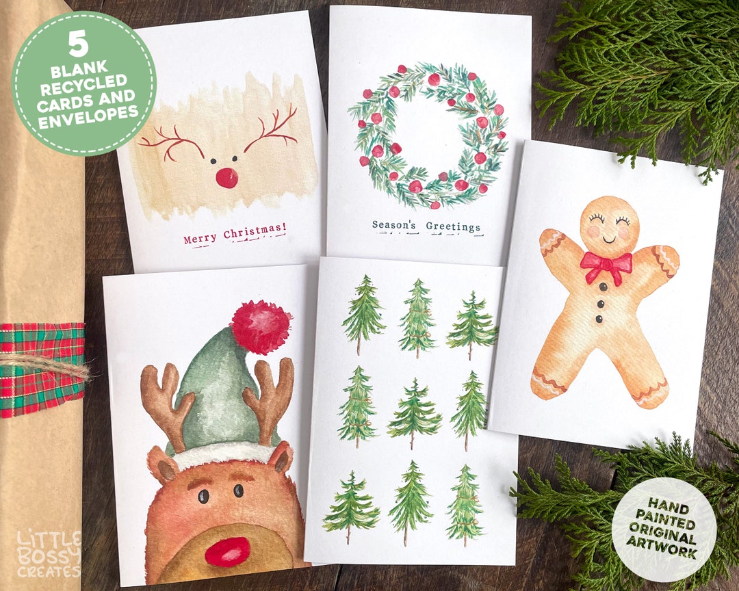 Christmas Cards Pack, Watercolour Christmas Greeting Card Set, Handmade ...