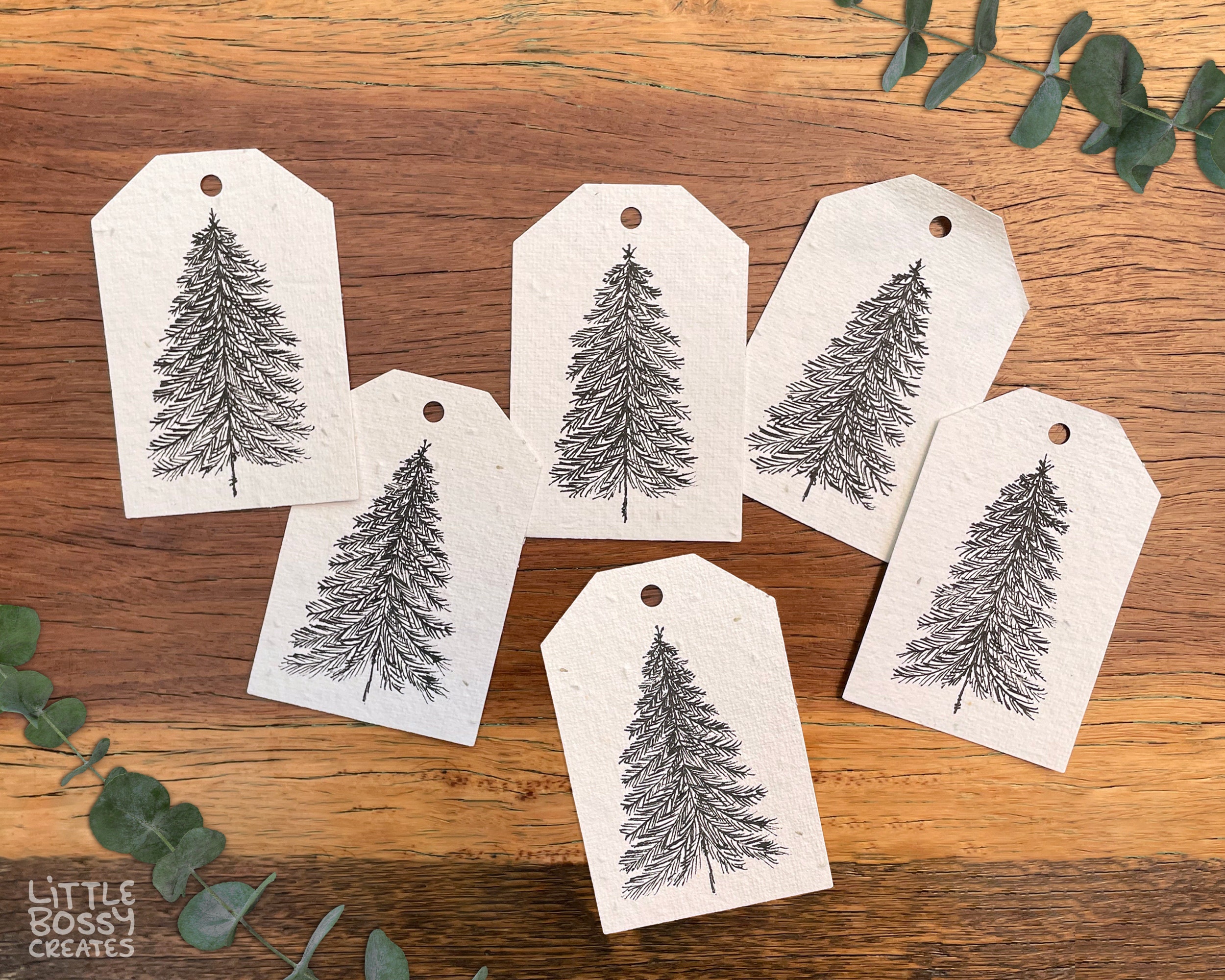 Plantable Seed Christmas Tree Gift Tags, Pack of 6 Hand Drawn Plantable ...