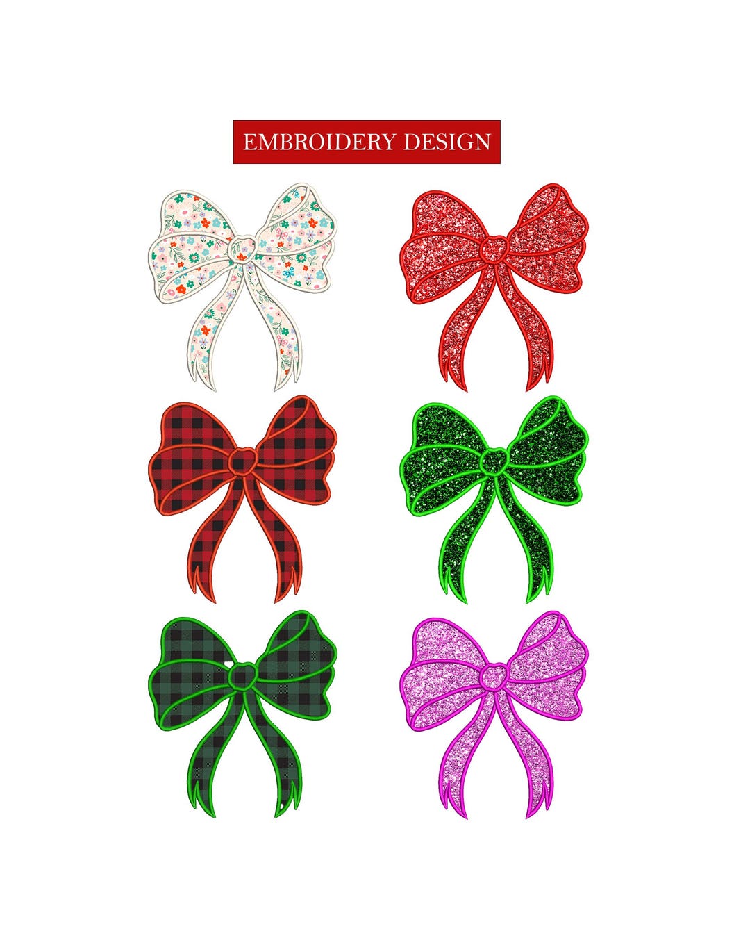 Side Bow Appliqué Sweatshirt Embroidery Design, Bow Christmas ...
