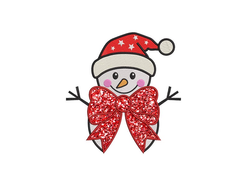 Snowman Side Bow Applique Embroidery Design, Bow Christmas Embroidery ...