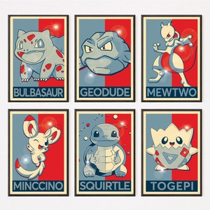 Vintage Pokemon Poster Inspired Obama Design Style Prints - Etsy