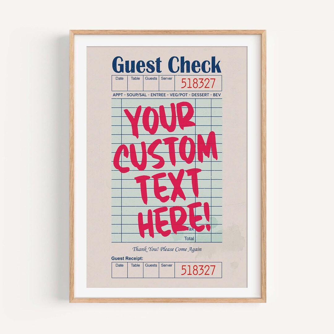Customize Guest Check Poster, Aesthetic Typographic Preppy Prints ...