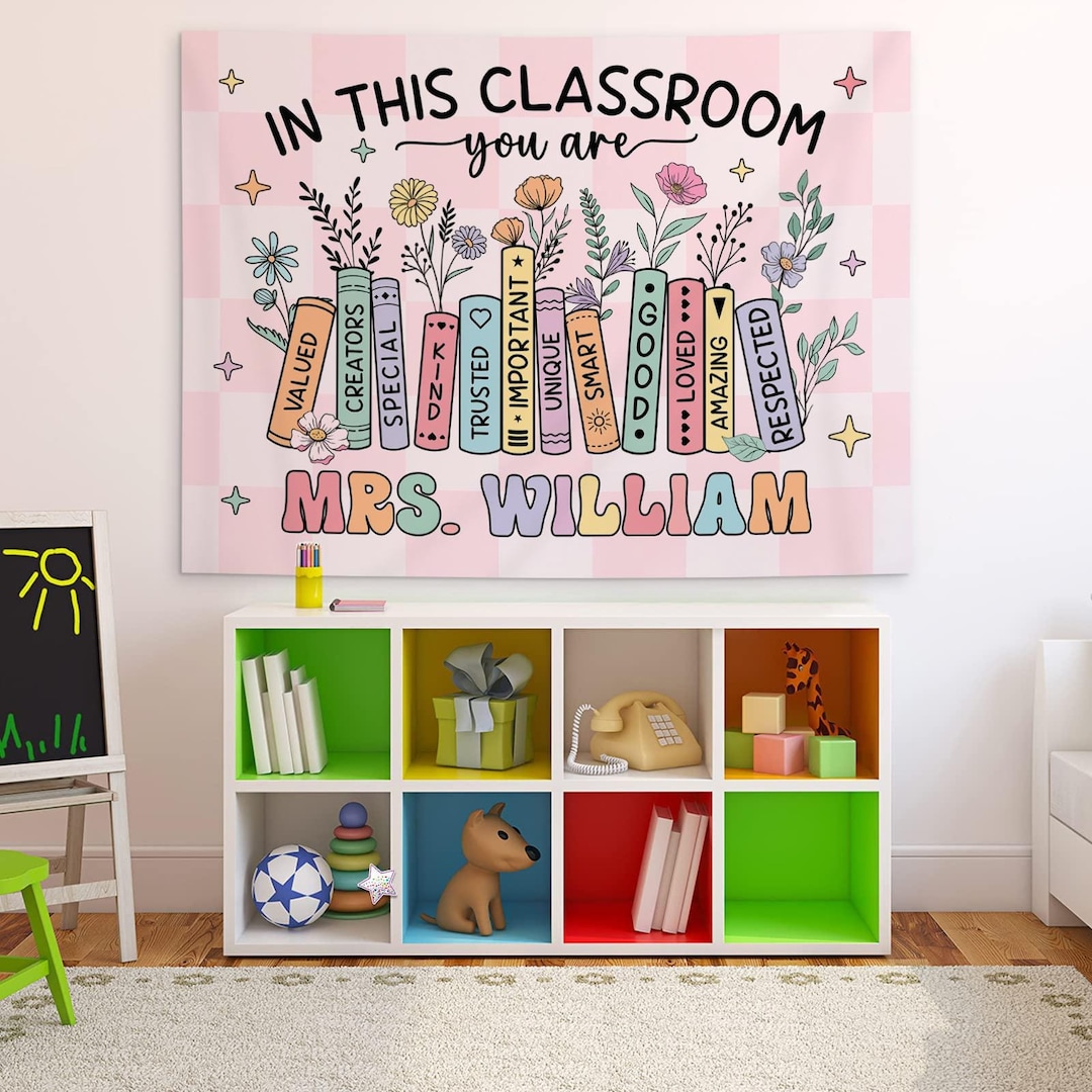 Personalized Teacher Name Classroom Banner, Groovy Classroom Tapestry ...