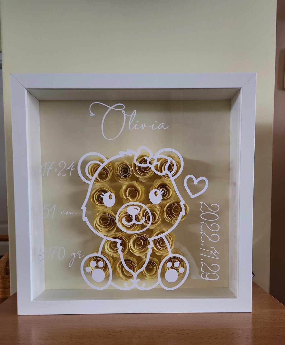 Teddybear Baby Box, 3D Paper Flower Box, Baby Gifts, Paper Flower Shadowbox, 3D Box, 3D ...