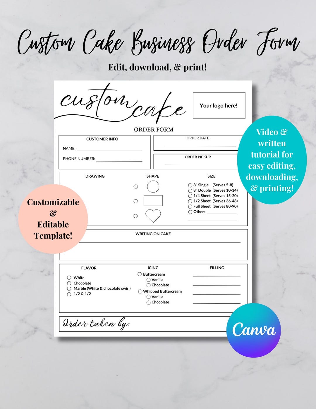 Custom Cake Order Form Template - Etsy