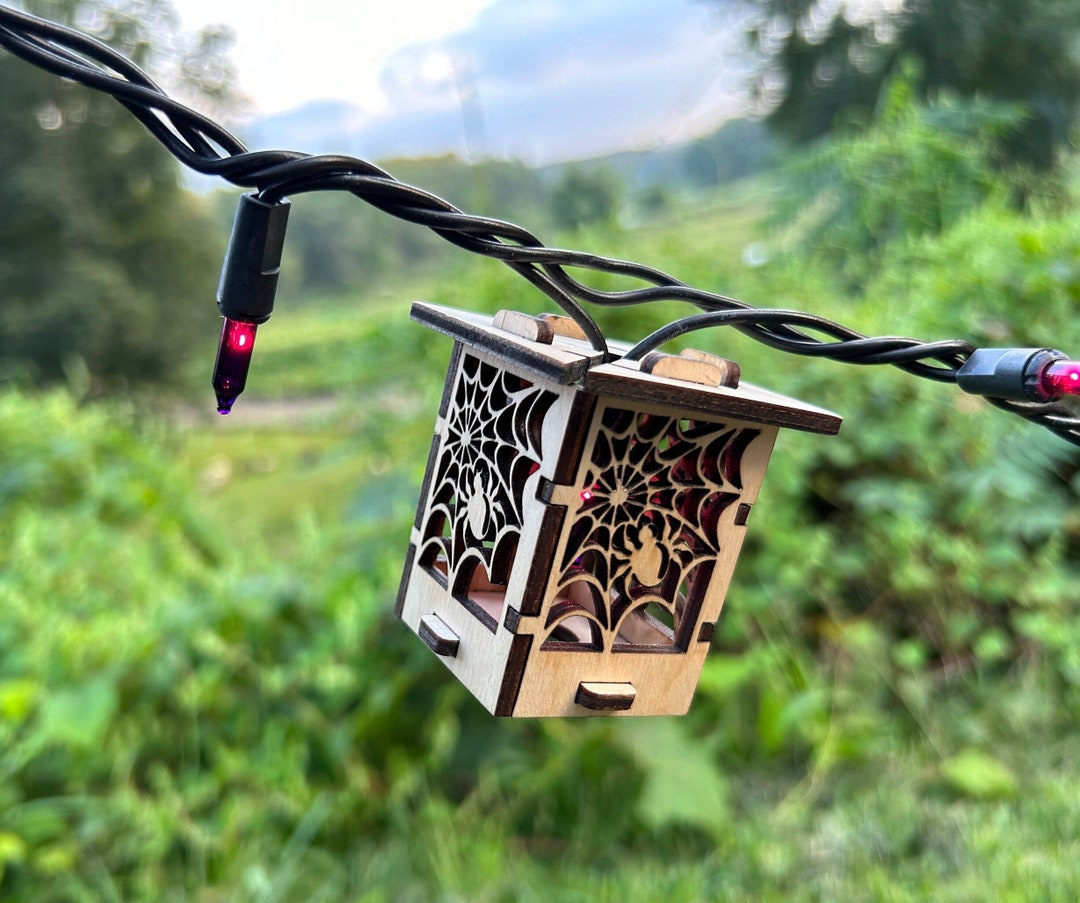 Spider Lantern String Lights Spider Motif Mini Wood Lanterns to Light ...