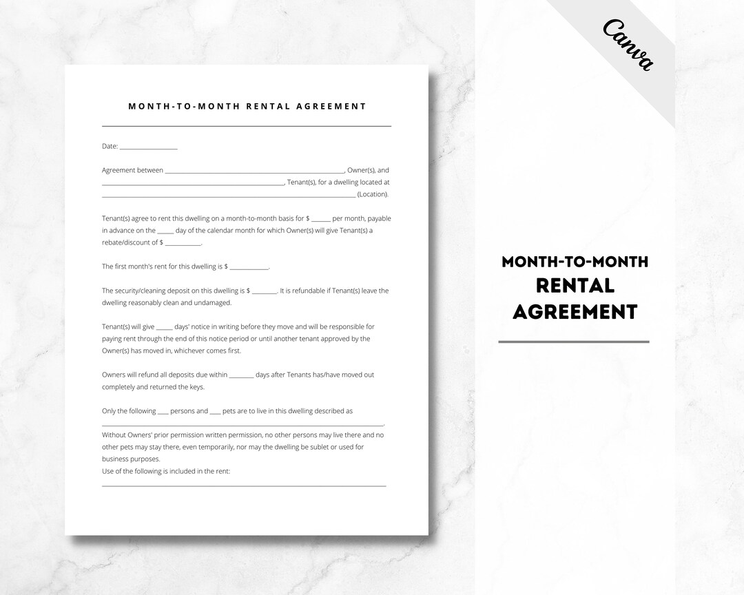 Month to Month Rental Agreement, Monthly Rental Agreement, Month to ...