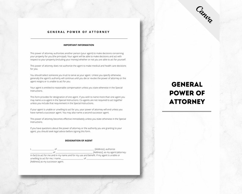 General Power of Attorney, POA, Power of Attorney Form, Power of ...