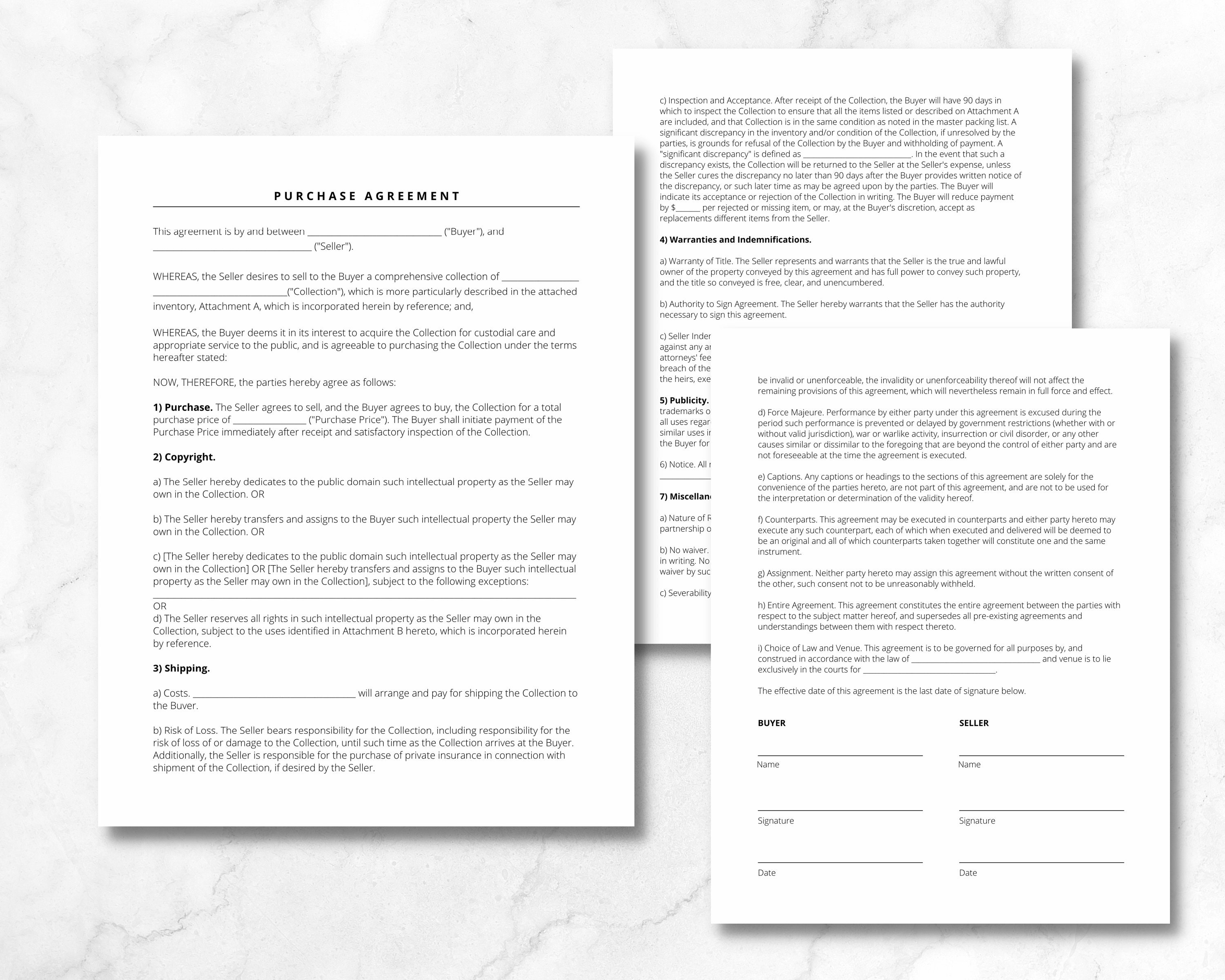 Purchase Agreement, Purchase Contract, PDF Files, Instant Download ...