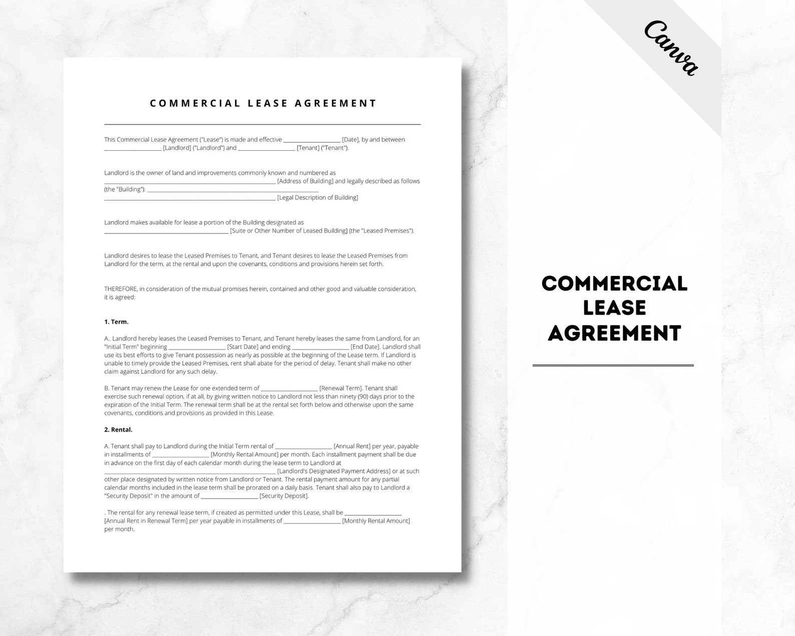 Commercial Lease Agreement, Commercial Property Lease Contract, PDF ...