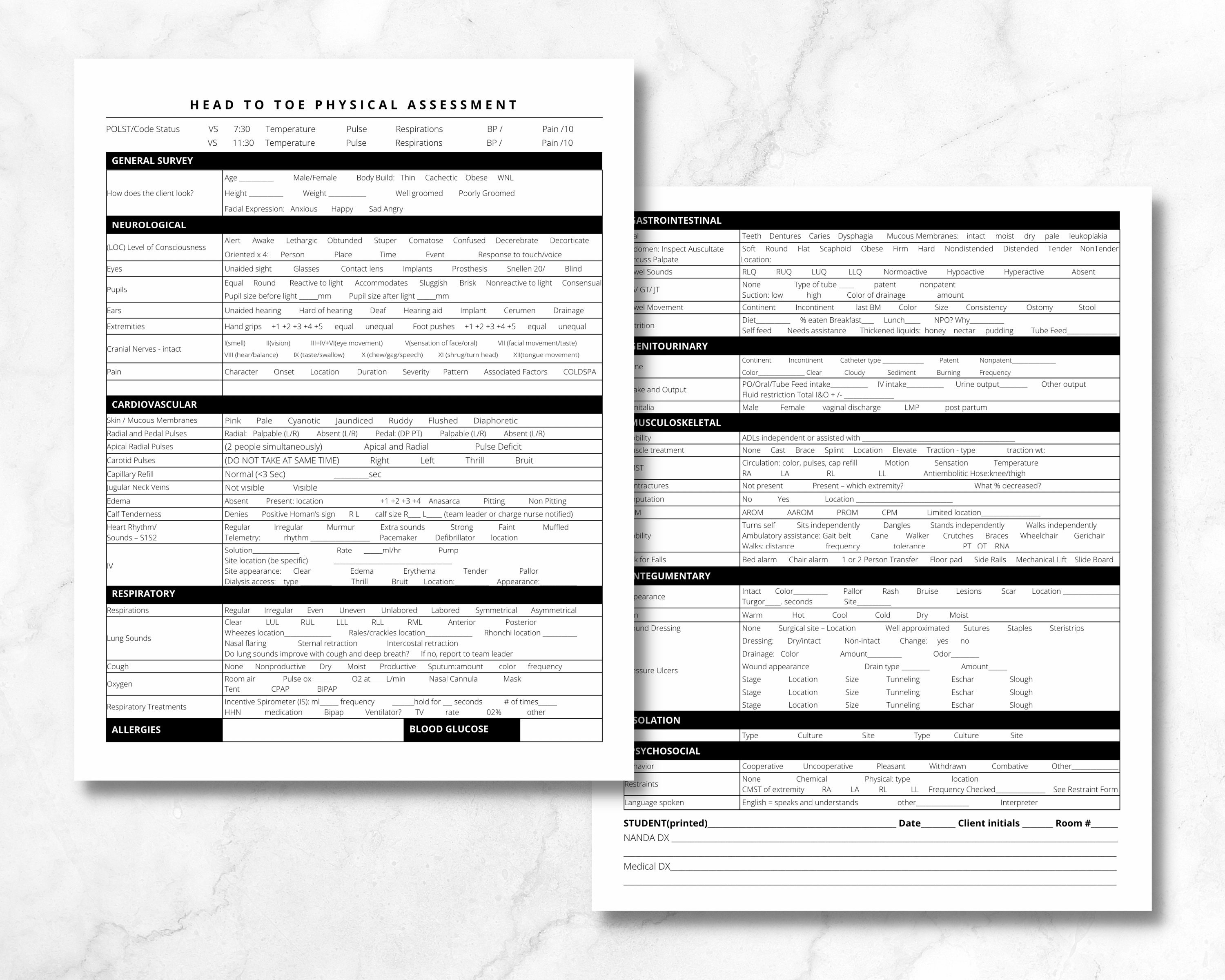 Head To Toe Assessment Nursing Template Head To Toe Assessment 
