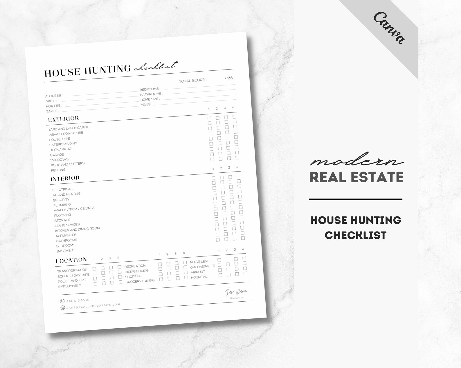Real Estate House Hunting Checklist, Real Estate Marketing, House ...