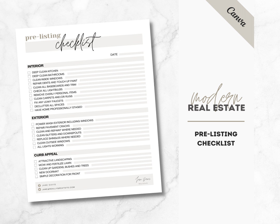 Real Estate Pre Listing Checklist, Real Estate Marketing, Pre-listing ...