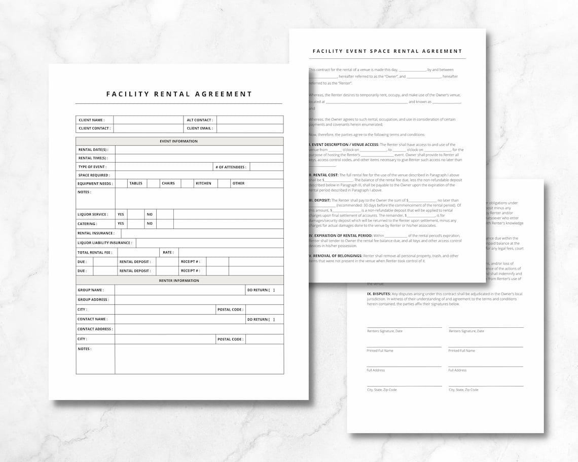 Facility Event Space Rental Agreement, Venue Rental Contract, Event ...