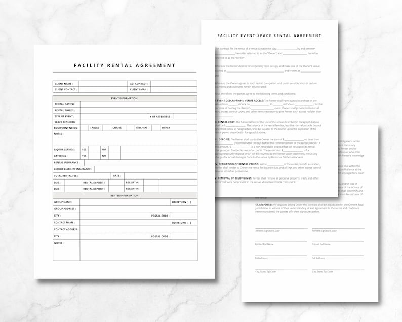 Facility Event Space Rental Agreement, Venue Rental Contract, Event ...