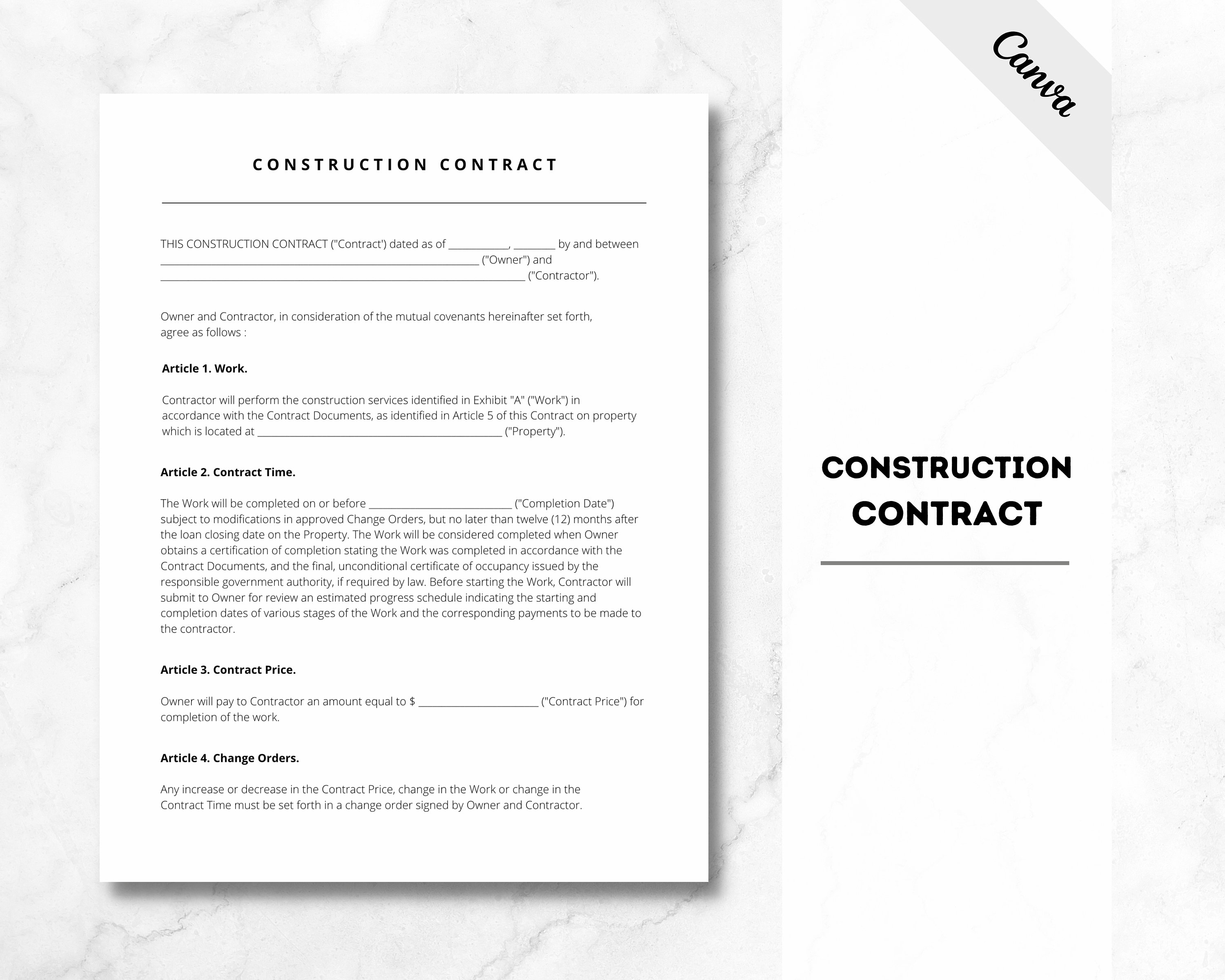 Construction Contract, Construction Template, Handyman, Contract ...