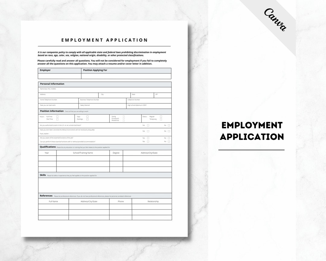 Job Application Form, Employment Application, New Employee Form, Job ...