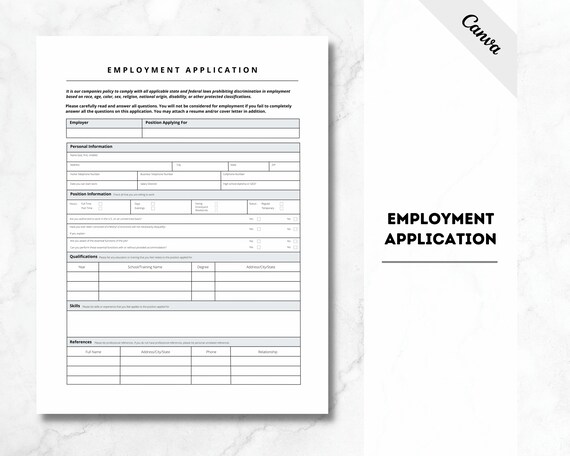 Generic Employment Application Pdf