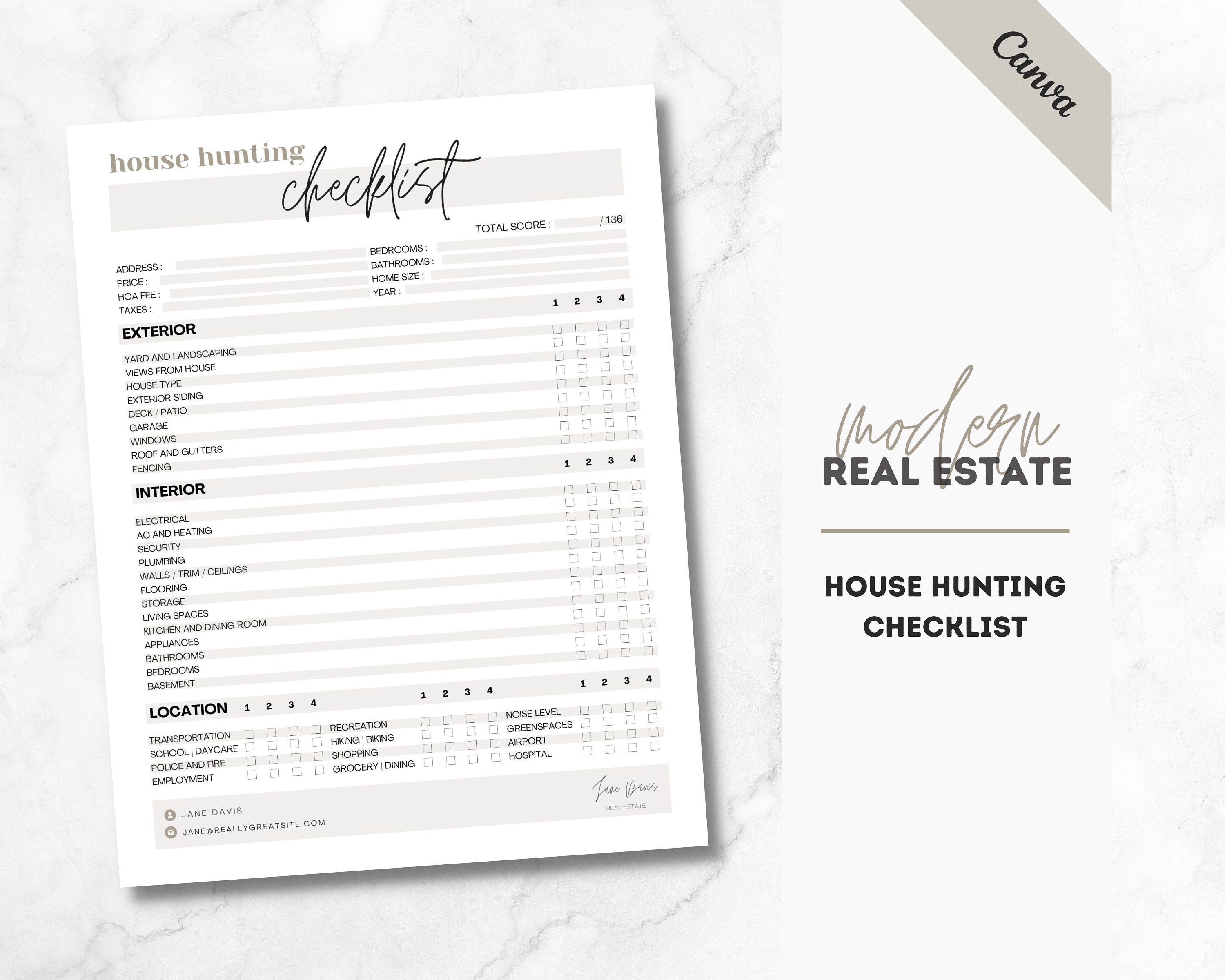 Real Estate House Hunting Checklist, Real Estate Marketing, House ...