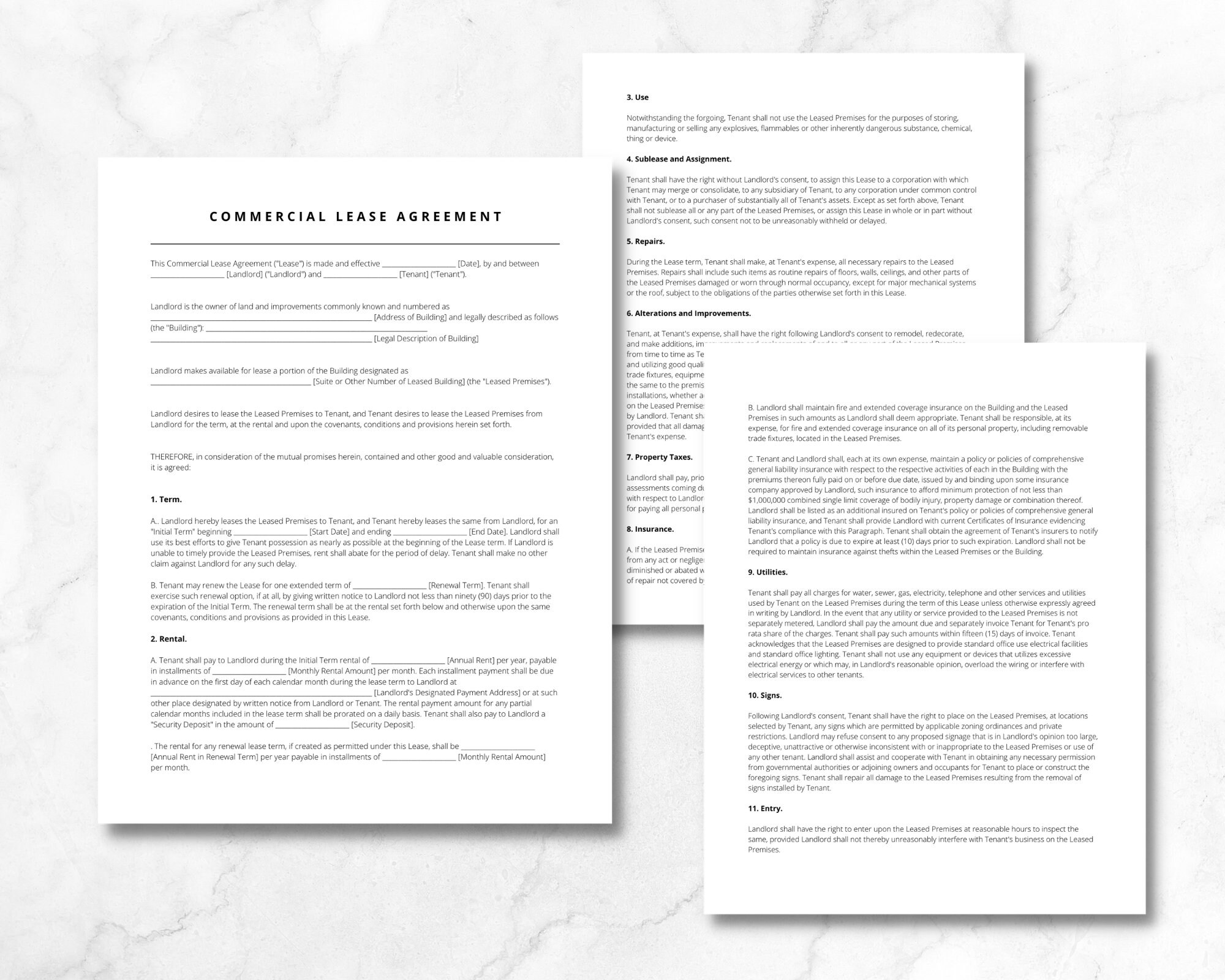 Commercial Lease Agreement, Commercial Property Lease Contract, PDF ...