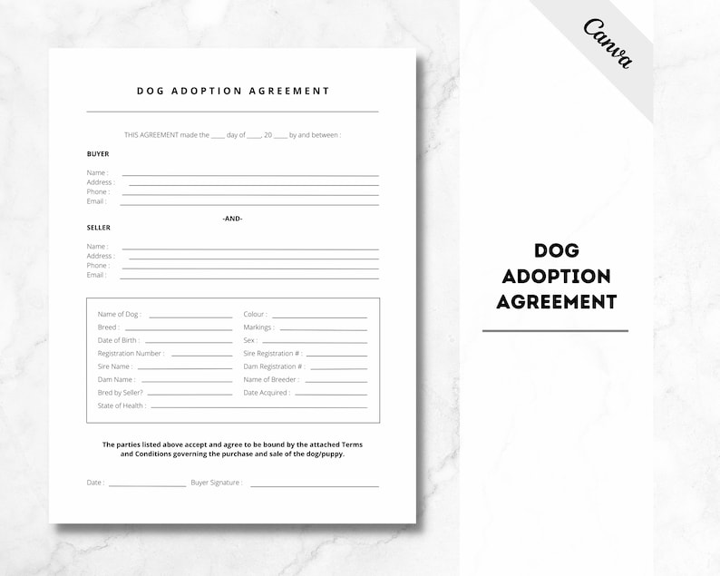 Dog Adoption Agreement, Dog Bill of Sale, Puppy Adoption Agreement ...
