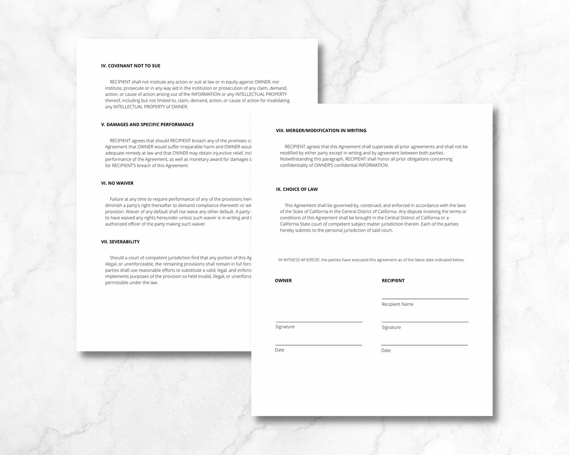 Non Disclosure Agreement Template, NDA Forms, NDA Template, PDF File ...