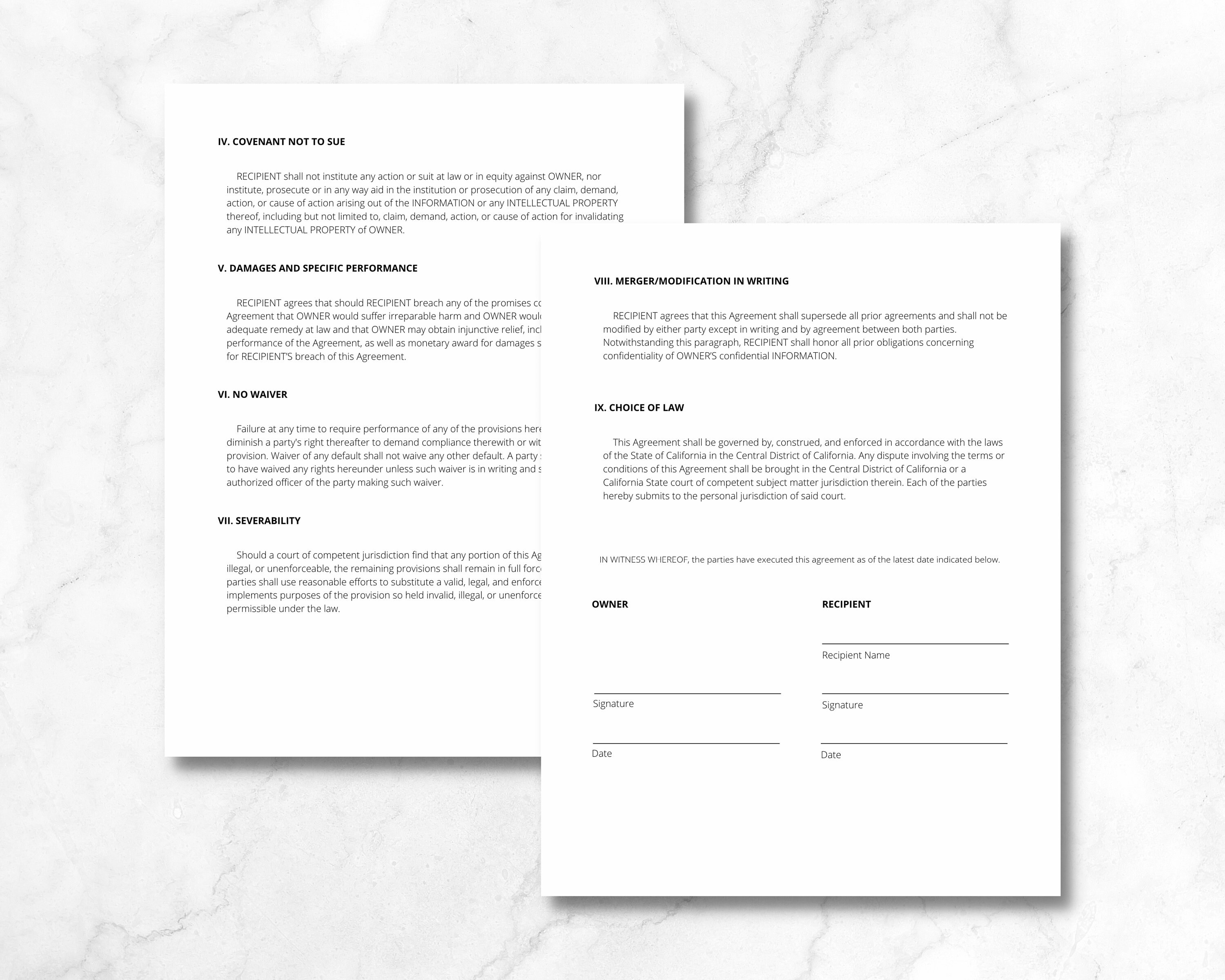 Non Disclosure Agreement Template, NDA Forms, NDA Template, PDF File ...