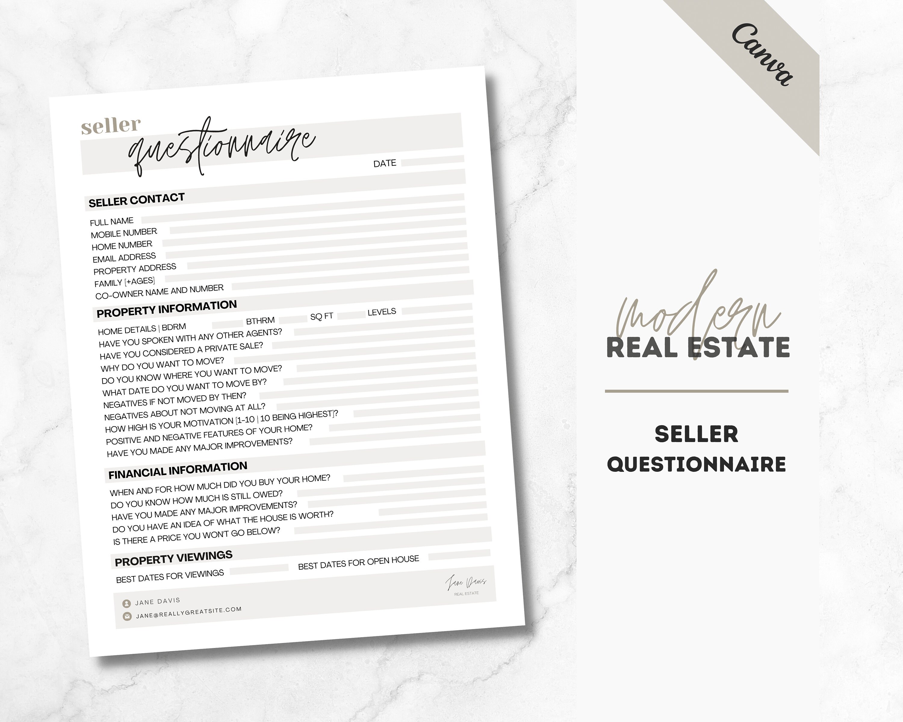 Real Estate Seller Questionnaire Template, Real Estate Templates ...