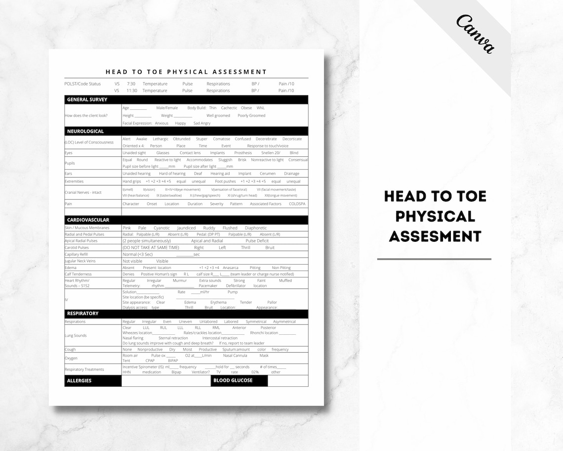 Head to Toe Assessment Nursing Template, Head to Toe Assessment ...