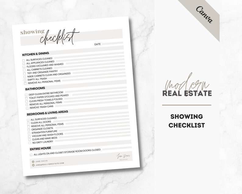 Real Estate Showing Checklist, Real Estate Marketing, Showing Checklist ...