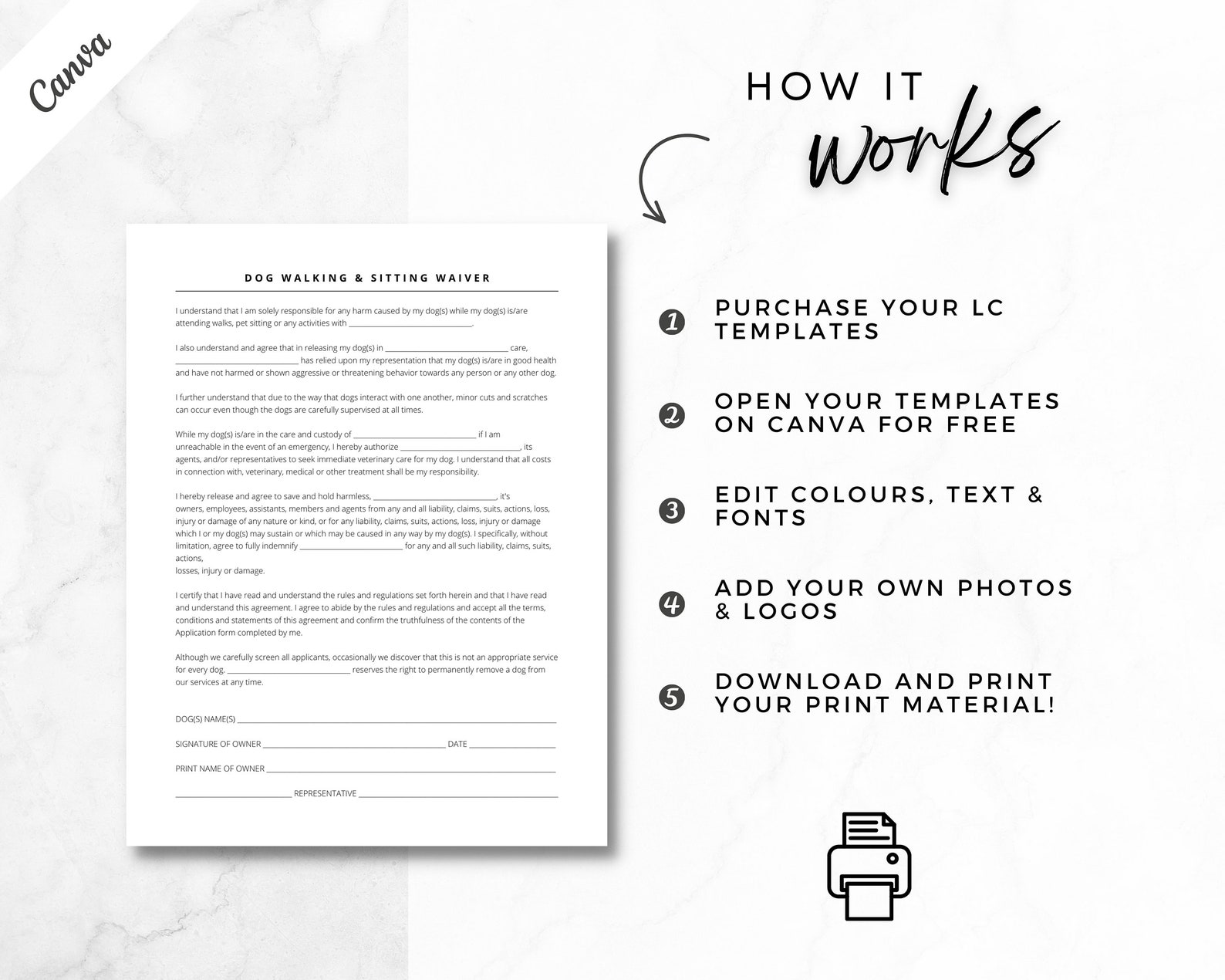 Pet Sitting Waiver Form, Pet Sitting Release Form, Dog Walking and Pet ...