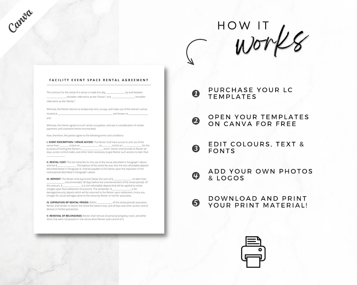 Facility Event Space Rental Agreement, Venue Rental Contract, Event ...