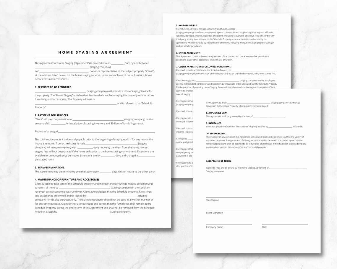 Editable Home Staging Agreement, Home Staging Template, Home Staging ...