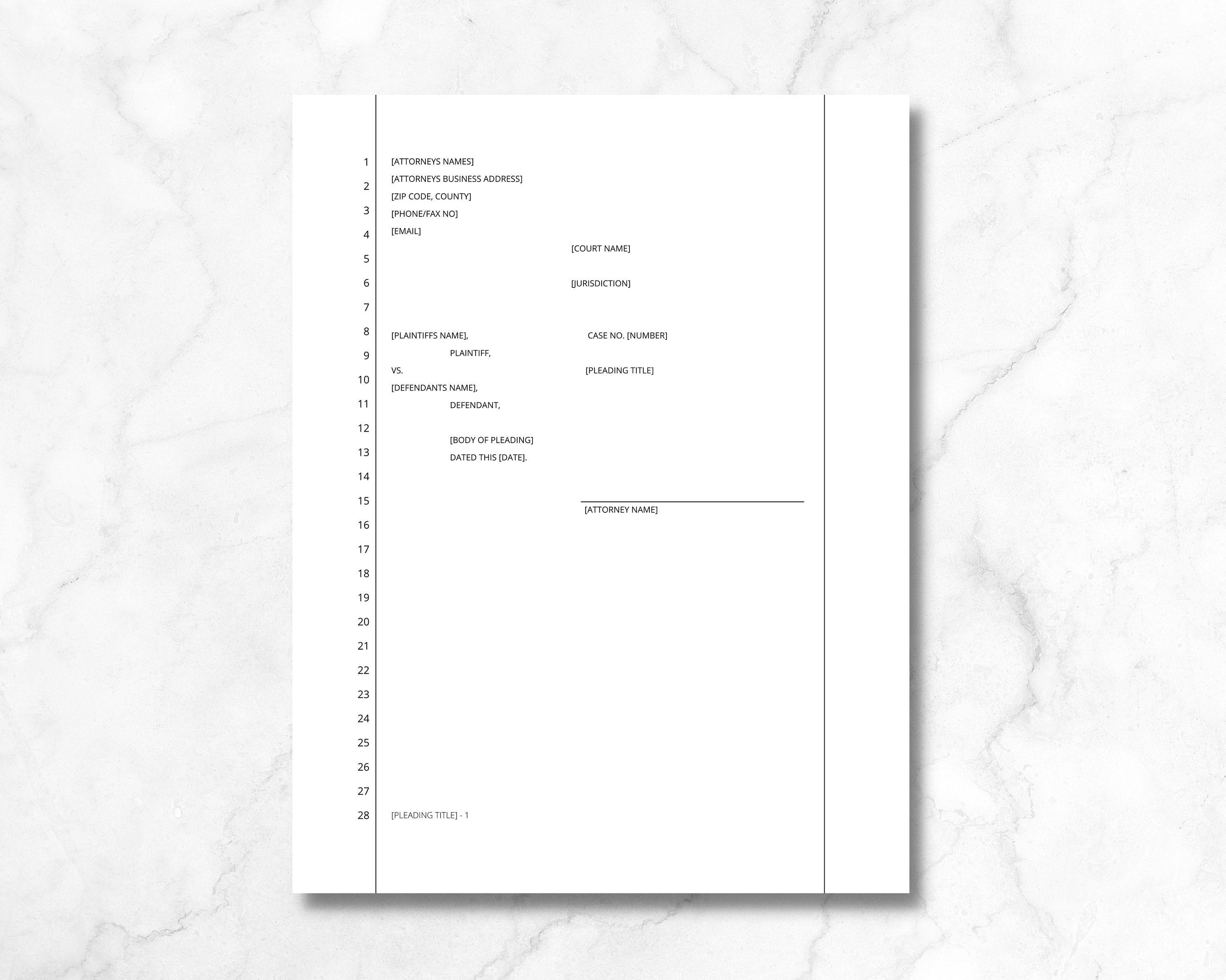 Pleading Paper, Pleading Paper Template, Editable, PDF, Instant ...