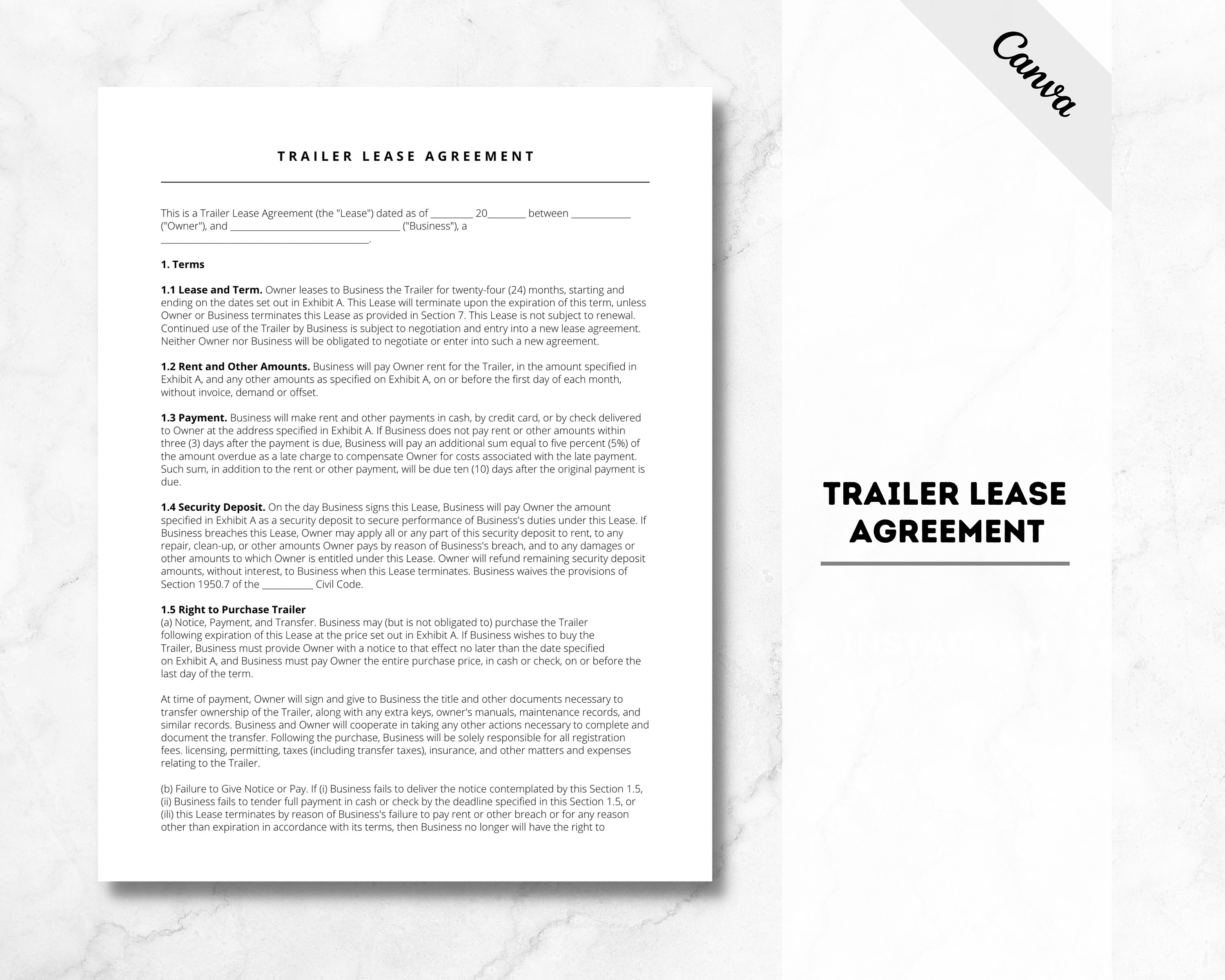 Trailer Rental Agreement, Food Truck Lease Contract, RV Truck Rental ...