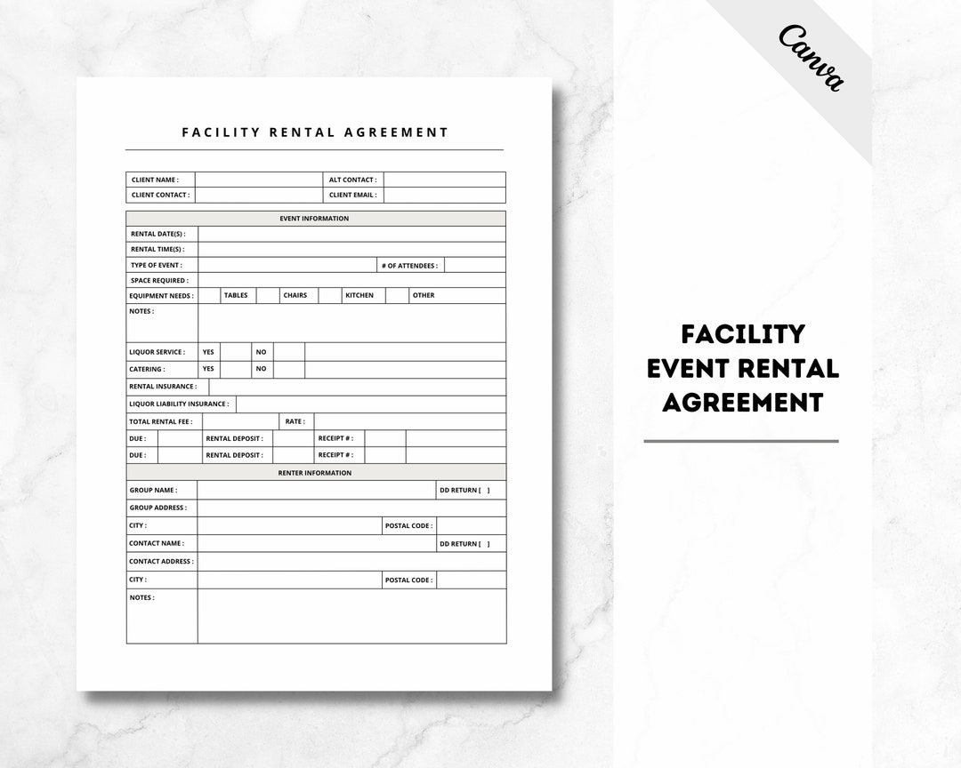 Facility Event Space Rental Agreement, Venue Rental Contract, Event ...