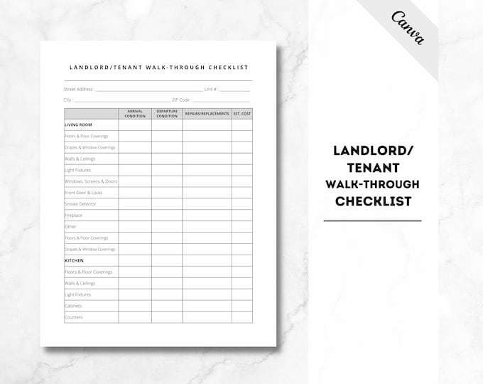 Landlord Tenant Walkthrough Checklist, Rental Walkthrough Checklist ...
