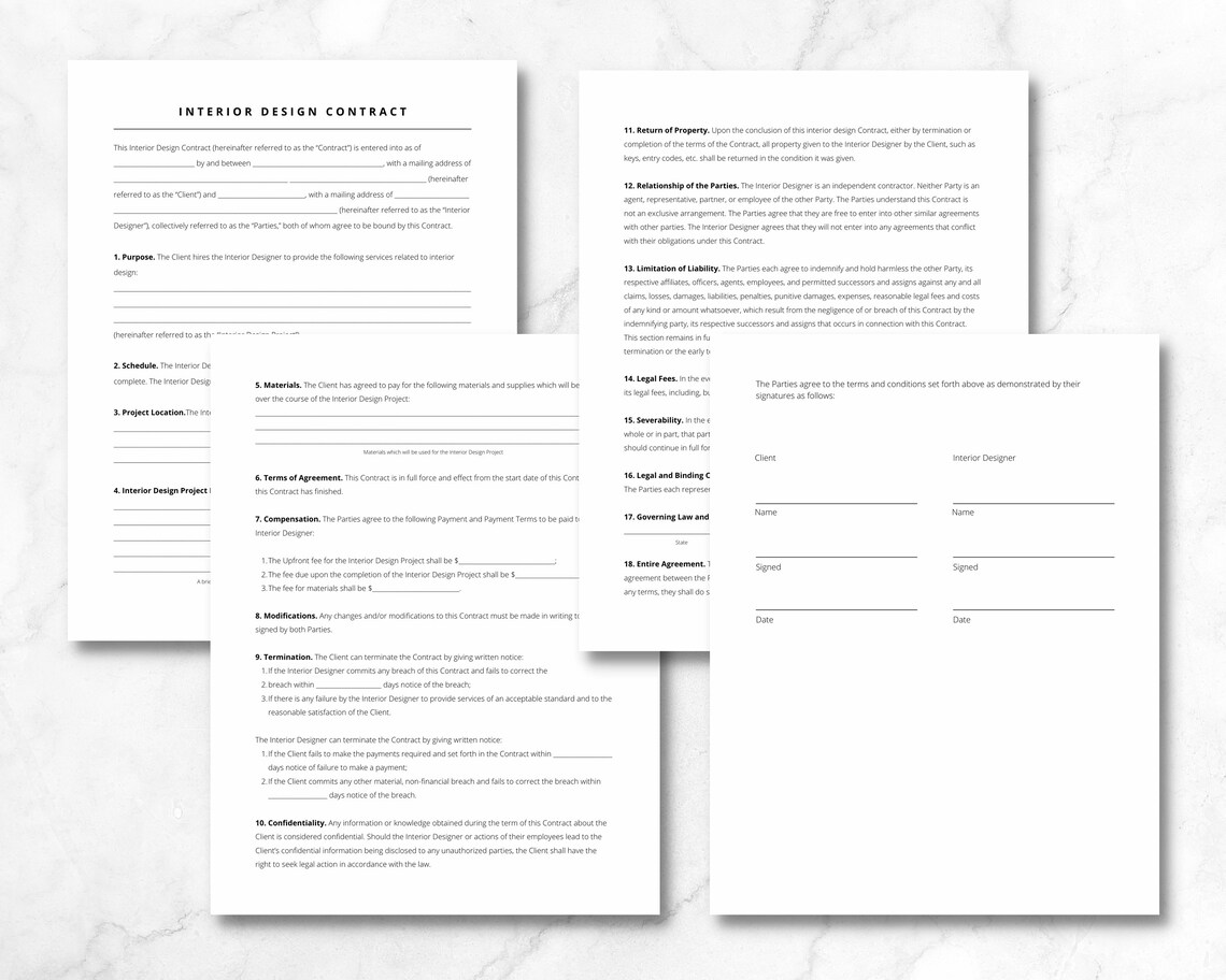 Interior Design Contract, Interior Design Agreement Template, PDF File ...