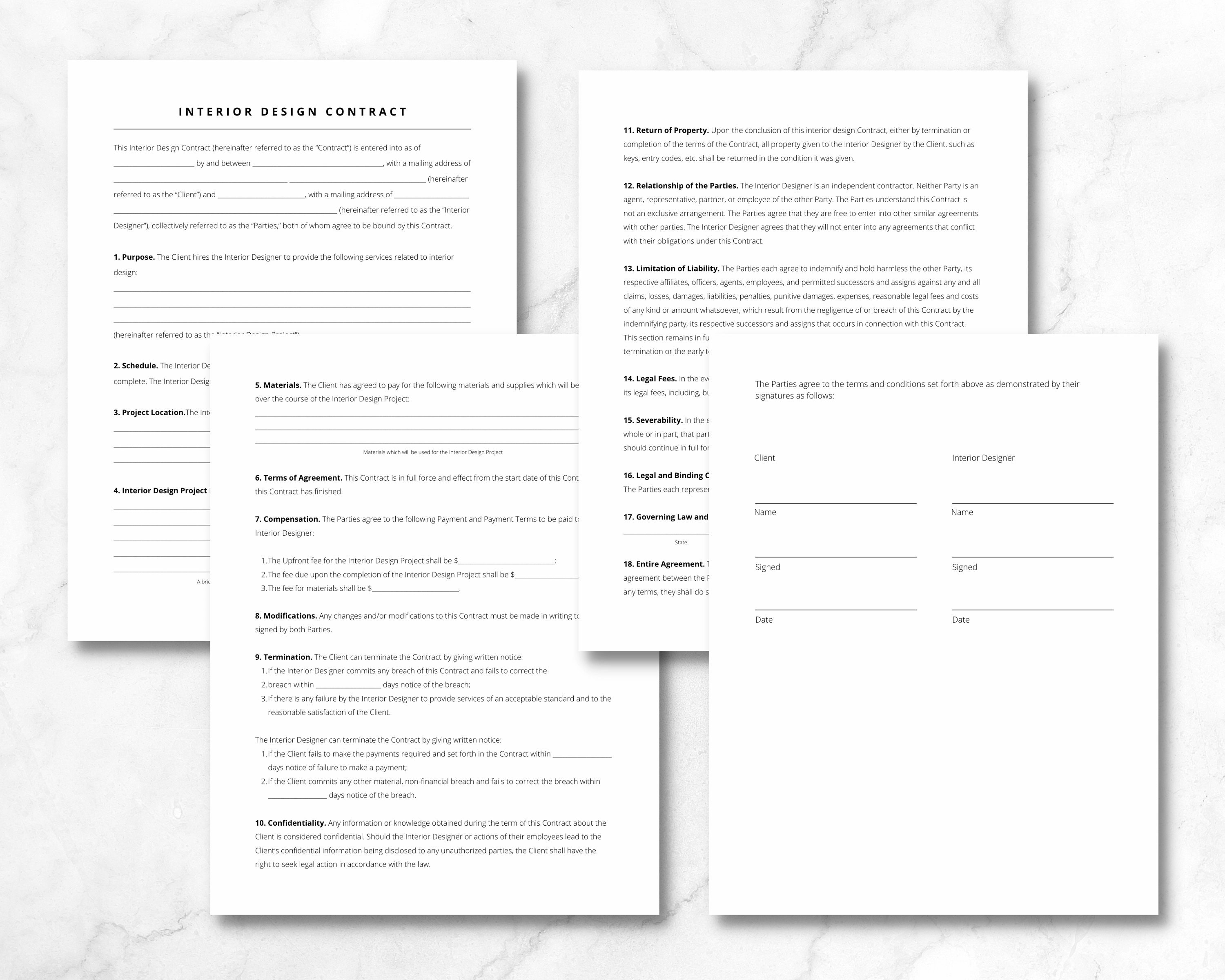 Interior Design Contract, Interior Design Agreement Template, PDF File ...