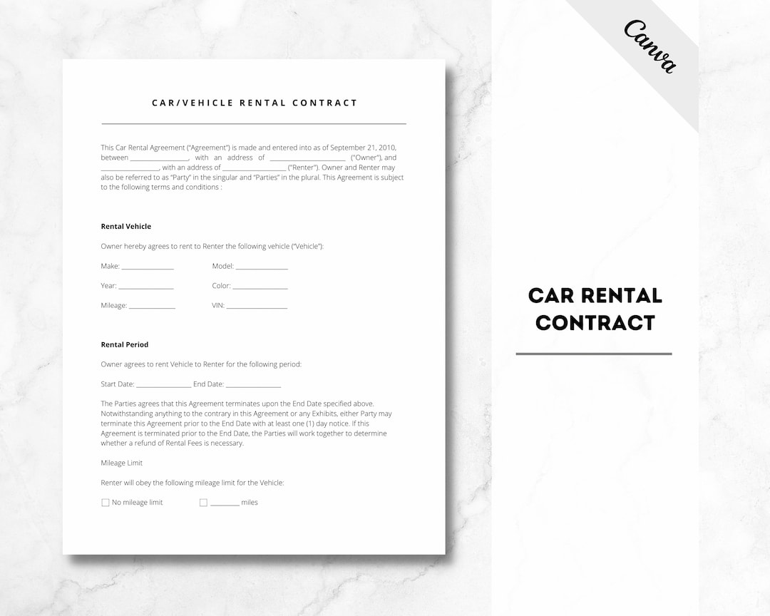 Car Rental Agreement, Vehicle Rental Agreement, Car Rentals Contract ...