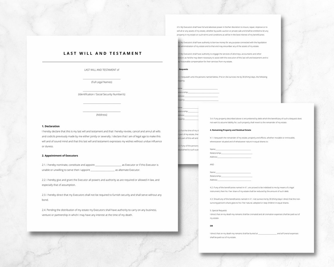 Last Will and Testament, Last Will and Testament Template, Editable PDF ...