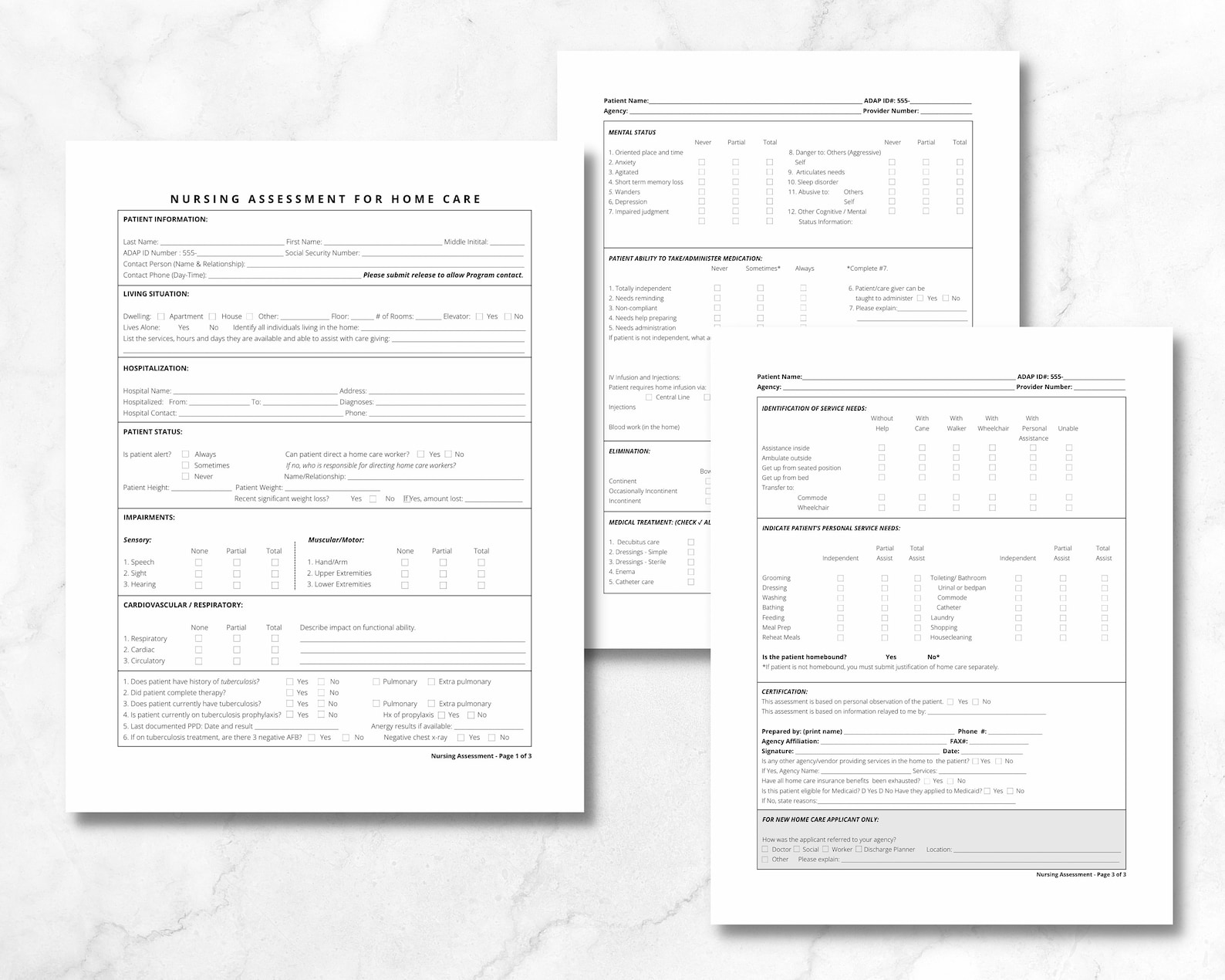 Homecare Agreement Contract Form, Home Health Care Evaluation Form ...