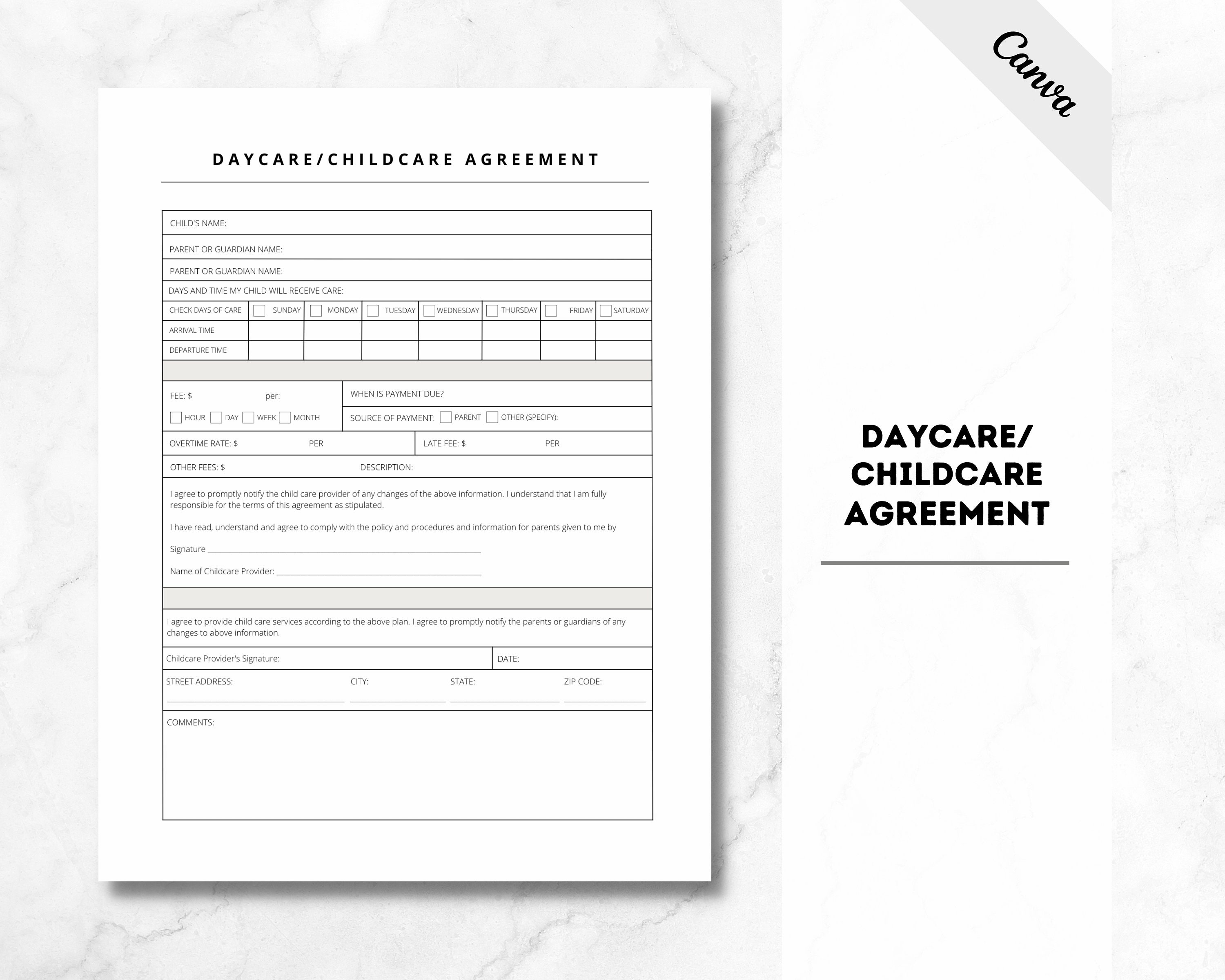Daycare Contract, Daycare Childcare Service Agreement in PDF File, Child Care Contract, Daycare ...