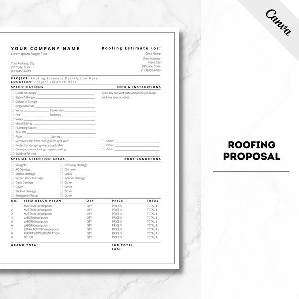 Roofing Proposal Template - Etsy