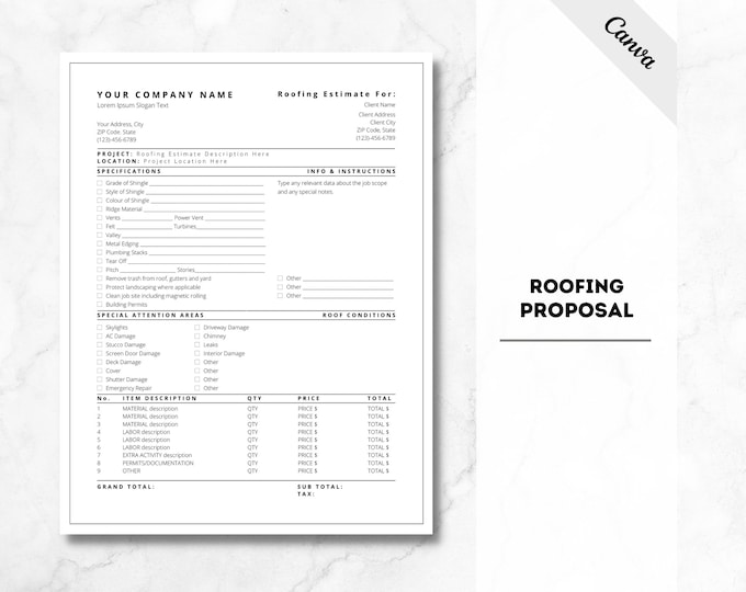 Excel Roofing Estimate Template | Roofer Quote Template | Simple ...