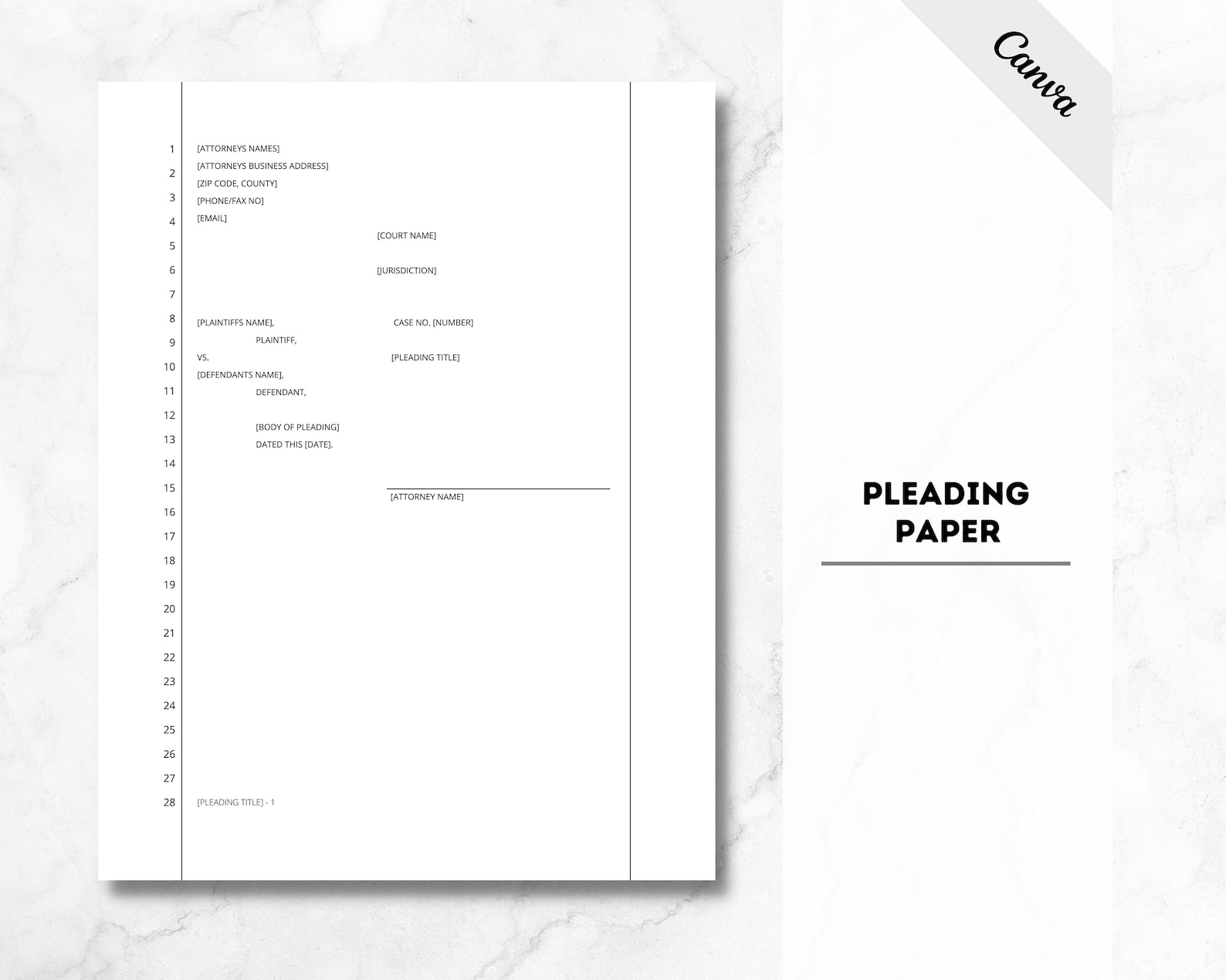 Pleading Paper, Pleading Paper Template, Editable, PDF, Instant ...