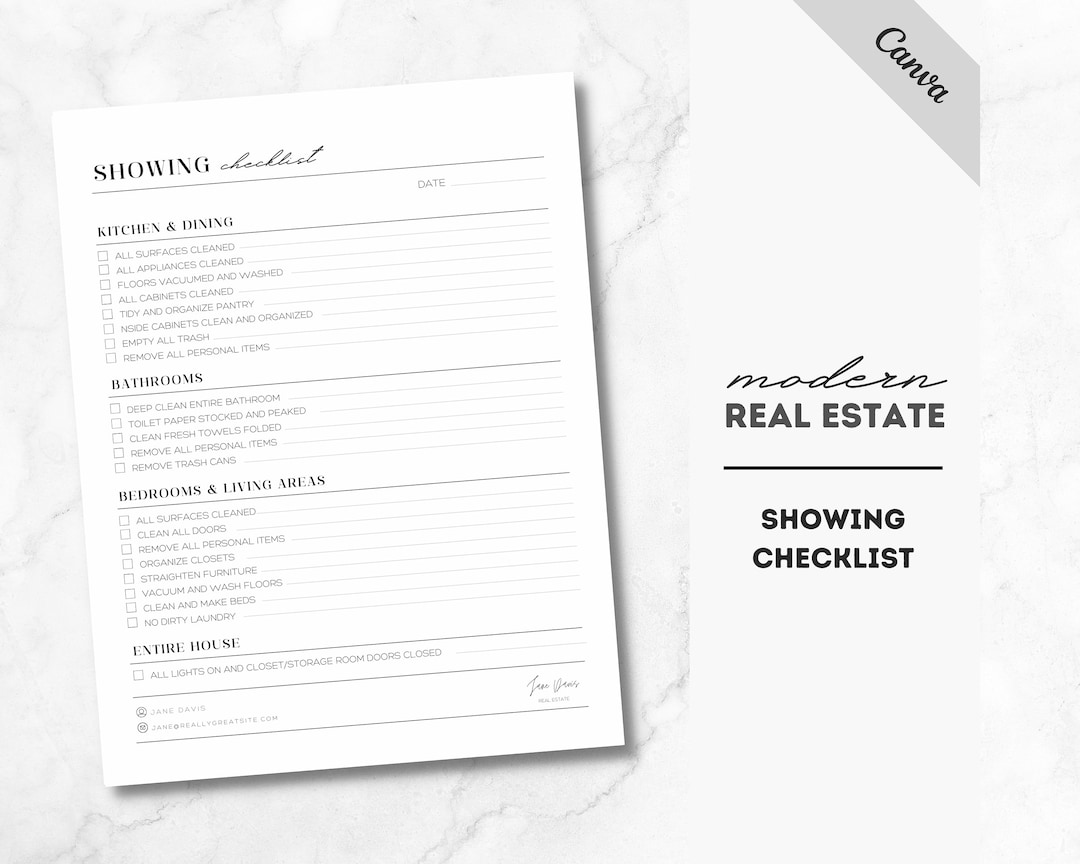 Real Estate Showing Checklist, Real Estate Marketing, Showing Checklist ...